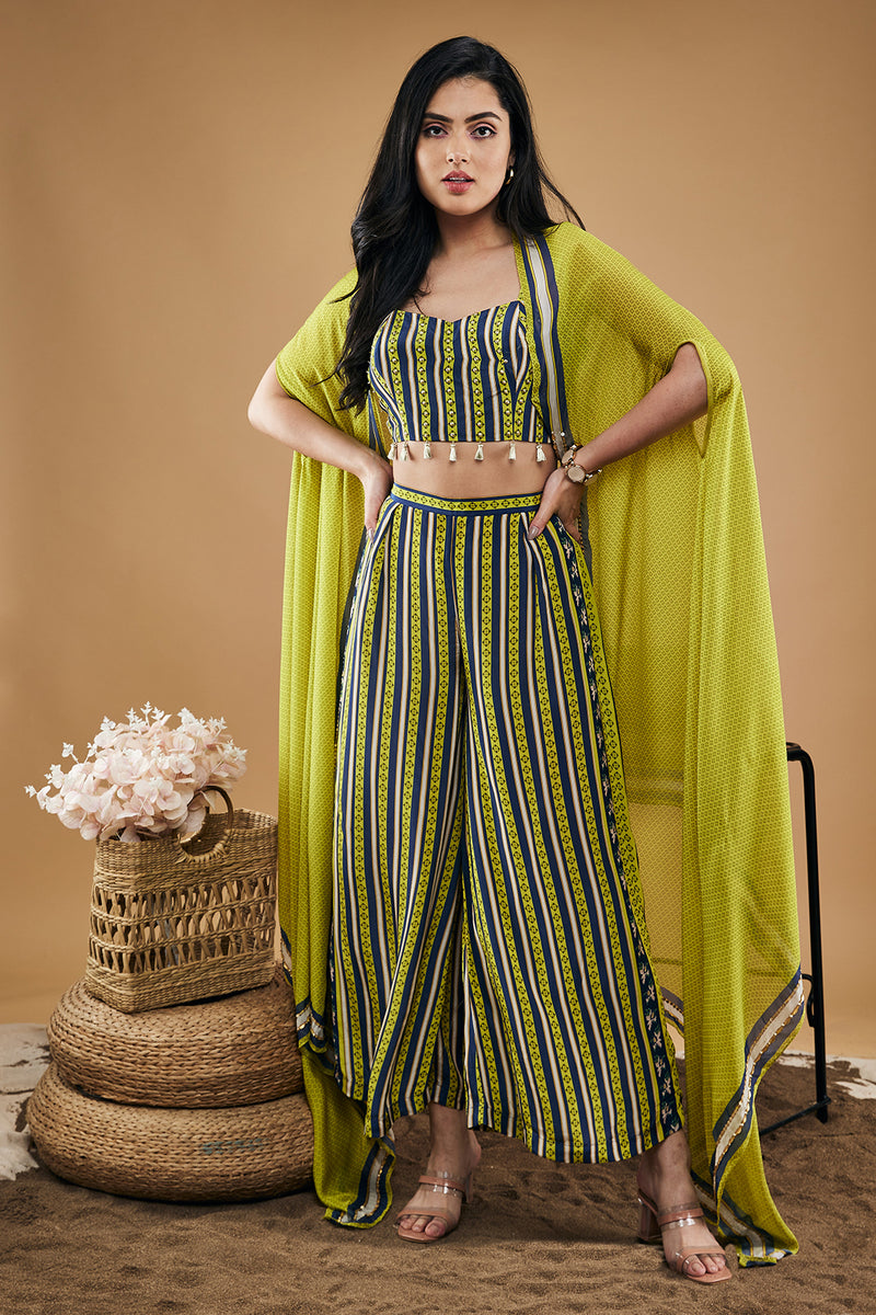 Orchid Bloom Printed Co-ord Set With Cape – Ganpatis