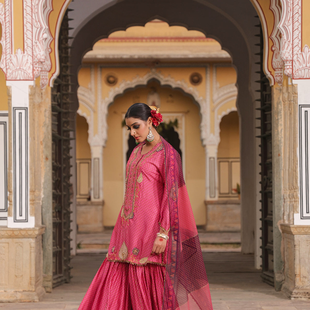 Cheent print Sharara heavy neck + heavy hem – Ganpatis