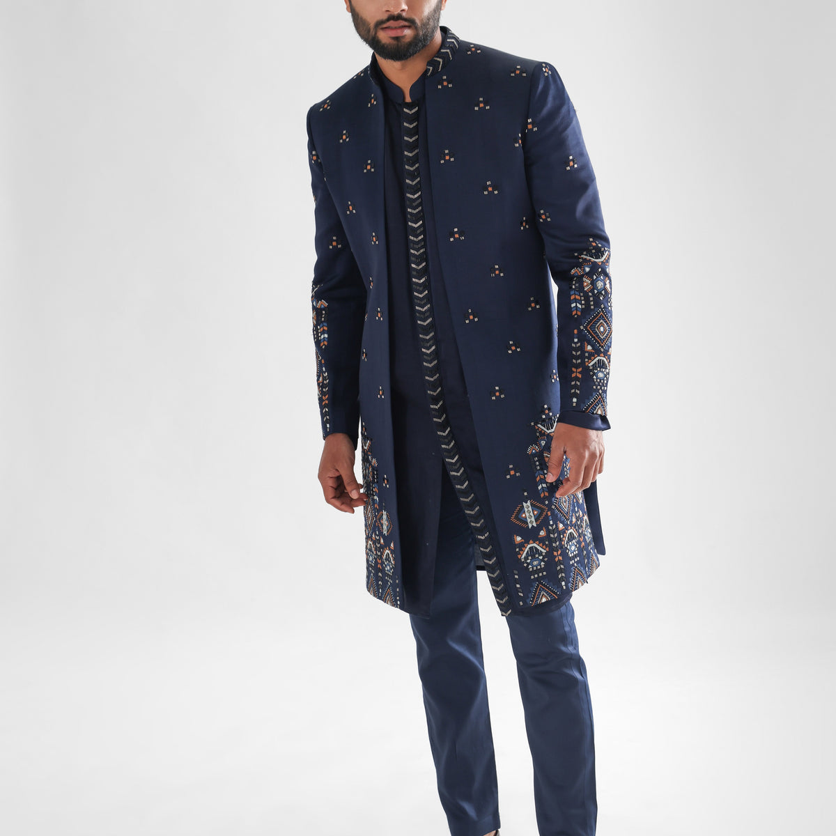 NAVAL NAVY BLUE ACHKAN SET – Ganpatis