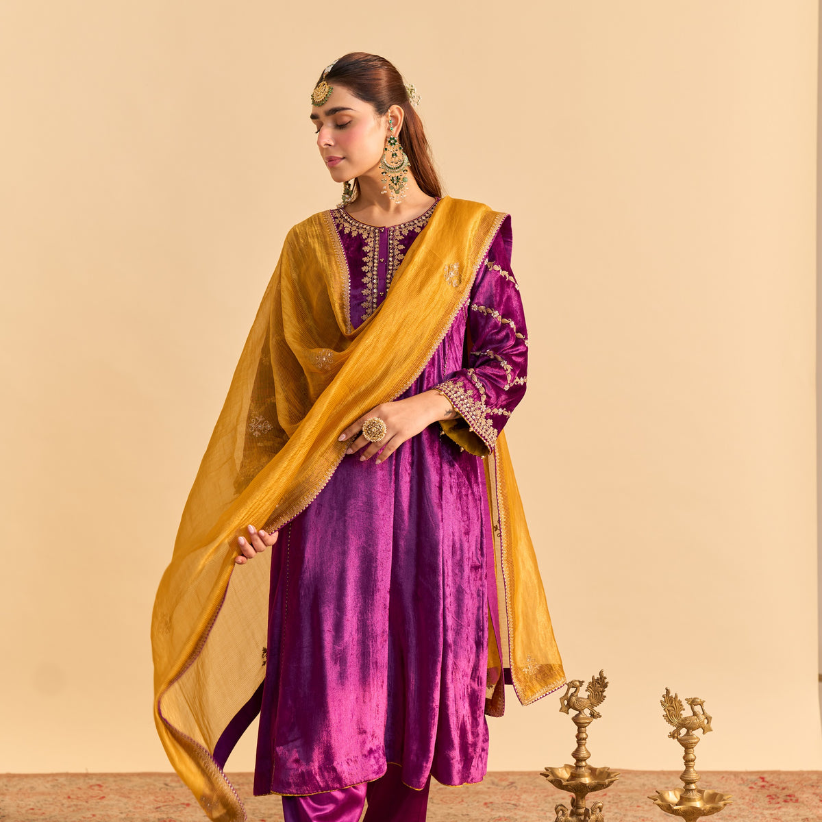 Aynaz - Deep Purple Kurta with Salwar and Dupatta – Ganpatis