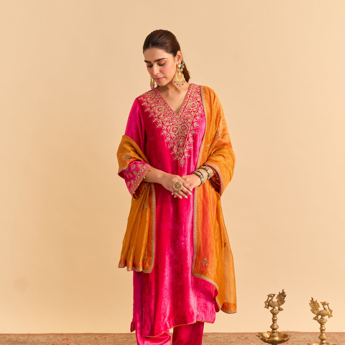 Aynaz - Hotpink Kurta with Salwar and Dupatta – Ganpatis