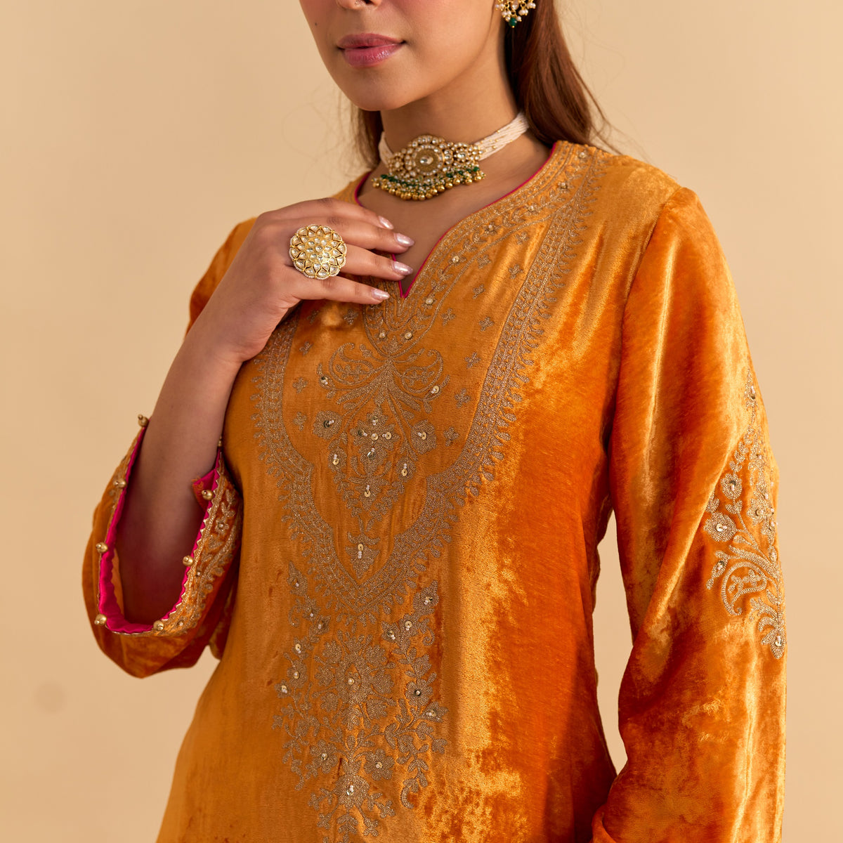 Nooren - Orange Kurta with Flared Palazzo and Dupatta – Ganpatis