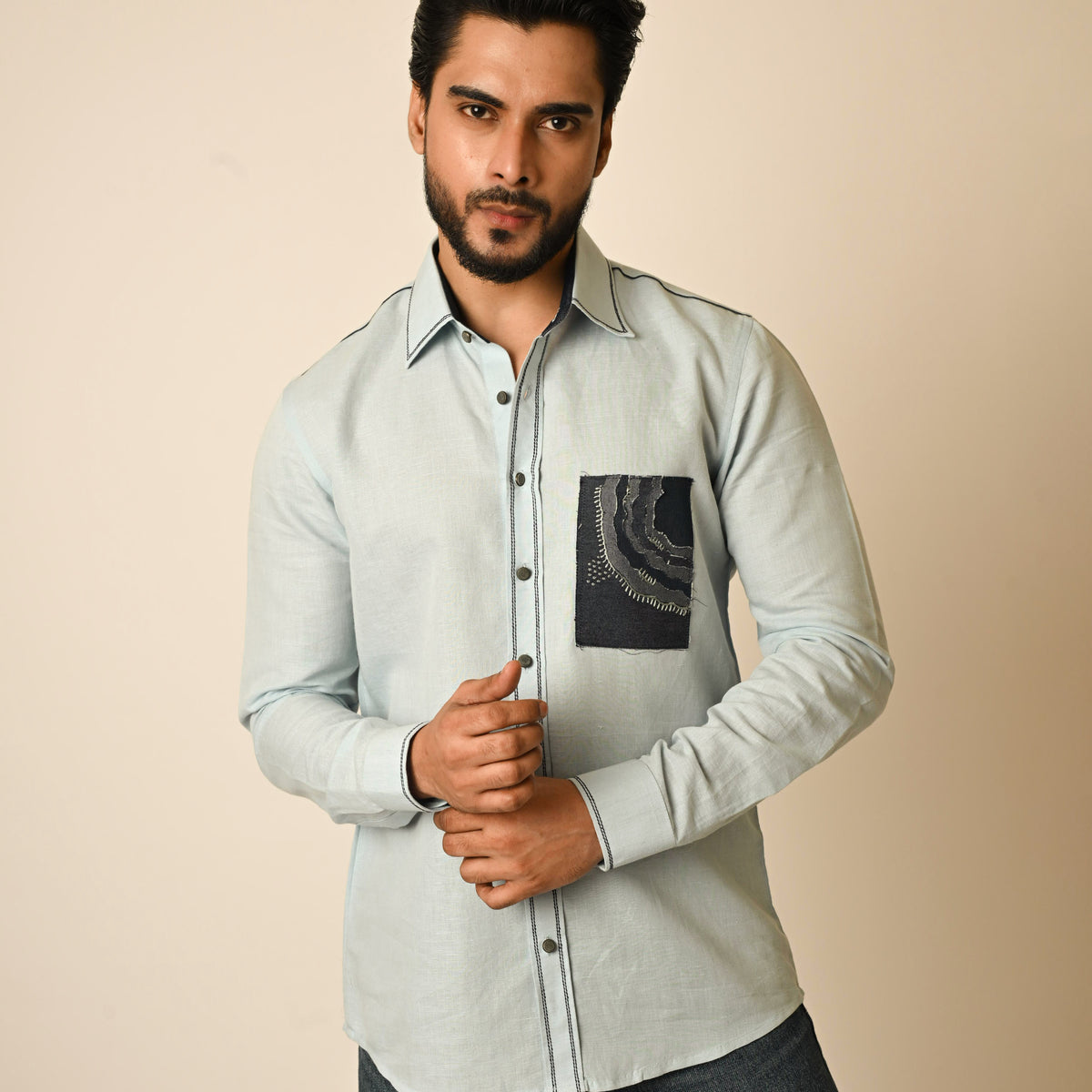 Depth powder blue linen shirt – Ganpatis