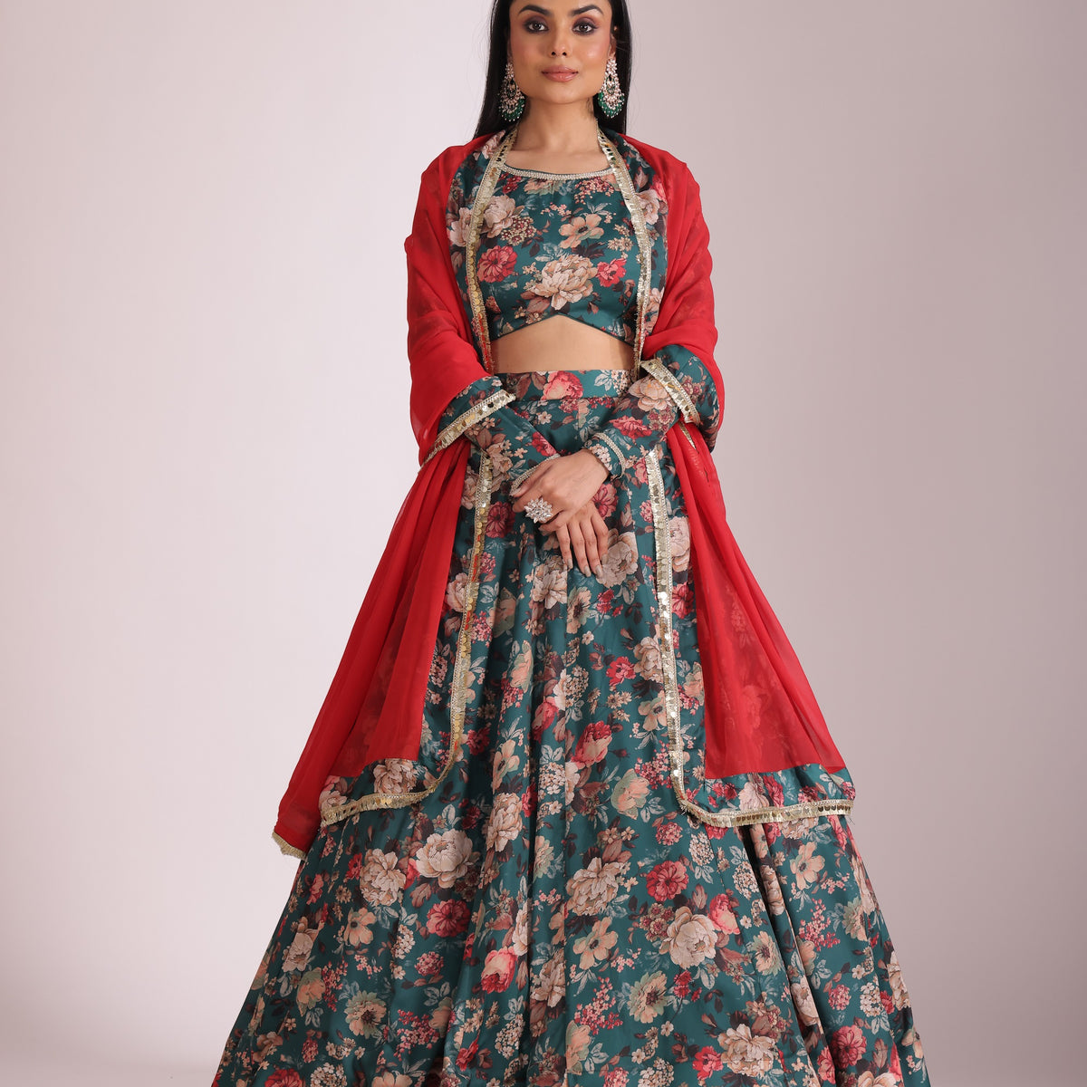 Gulzar Green printed Blouse with Lehenga and dupatta – Ganpatis