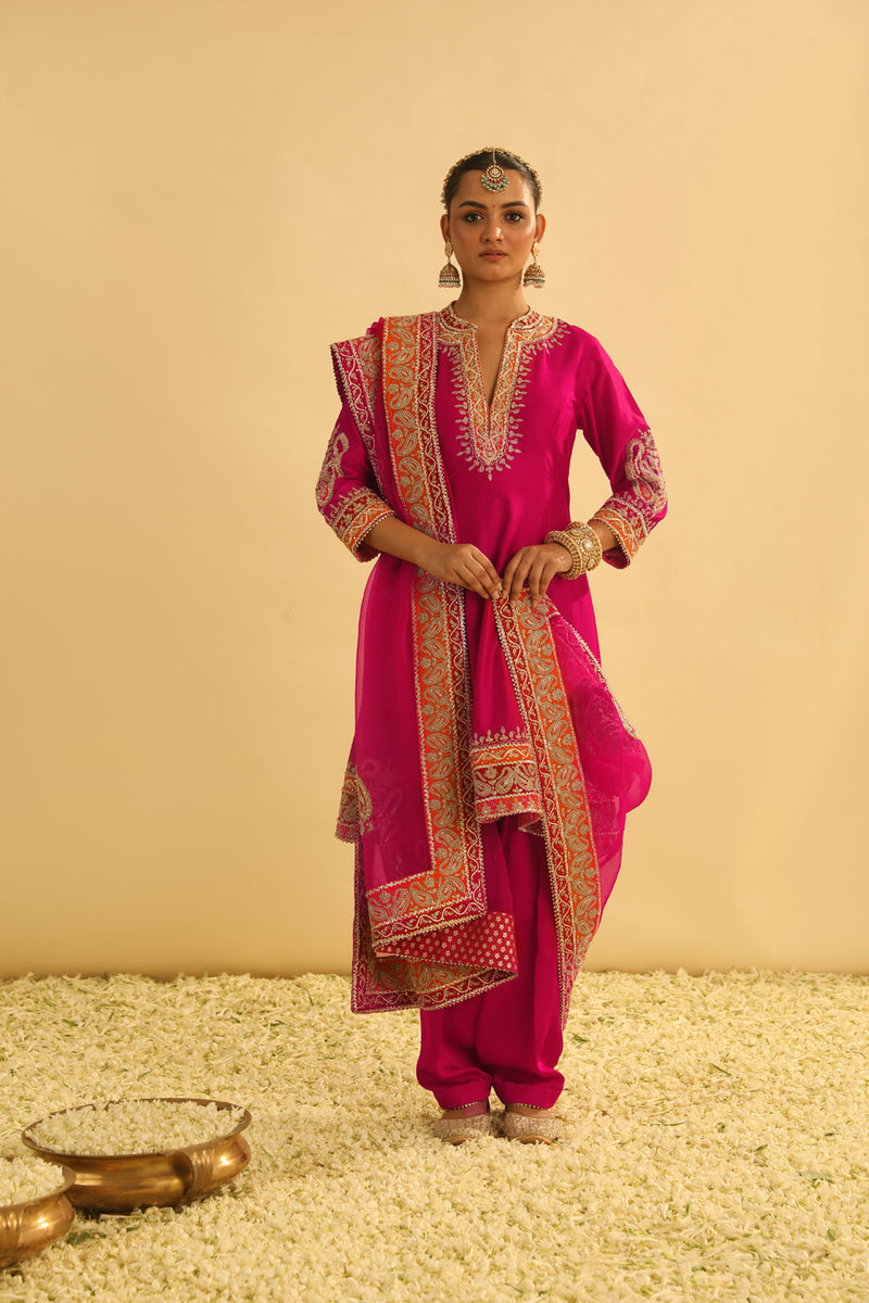 Rayana - Hotpink A-line Kurta with Salwar & Dupatta – Ganpatis