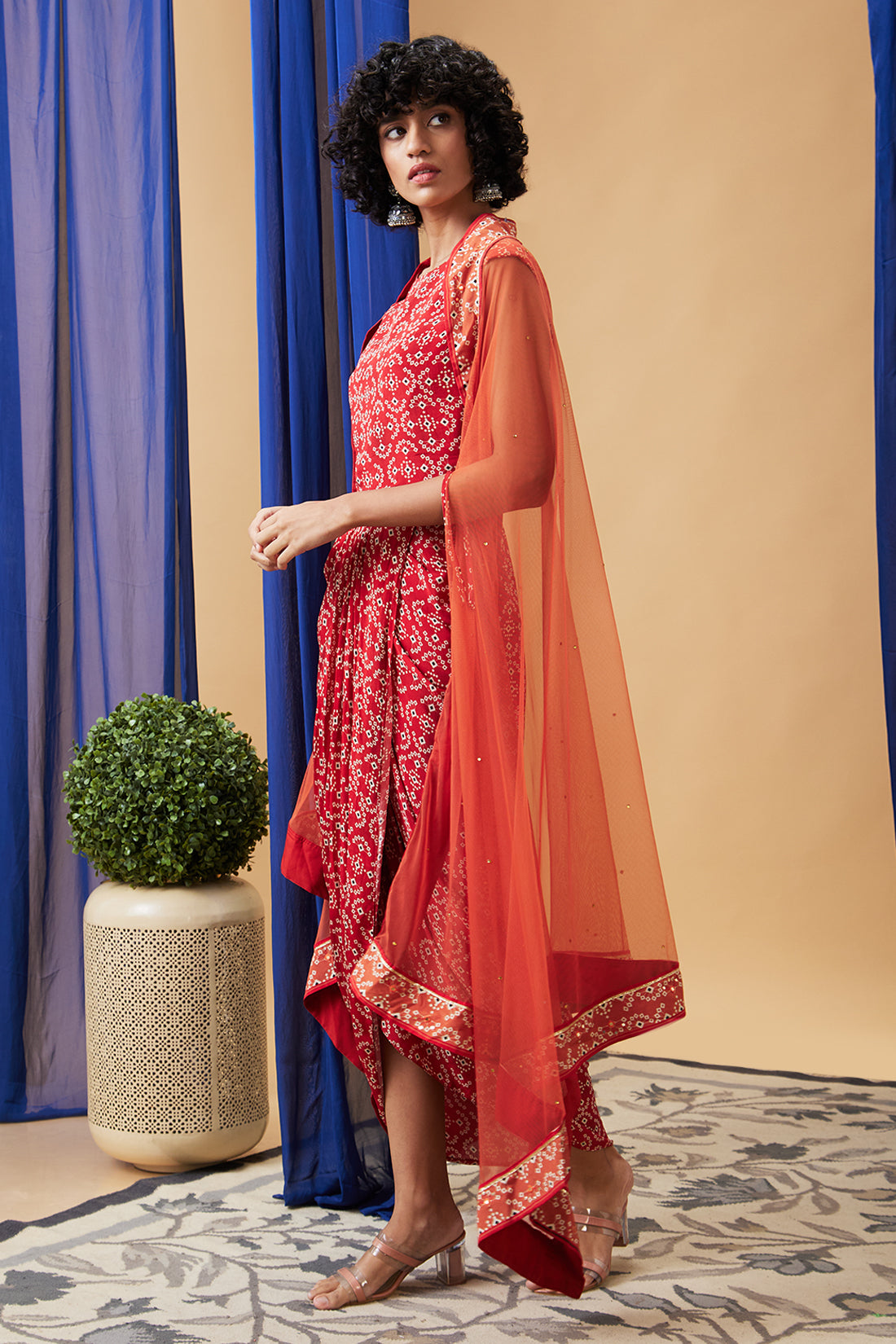 BANDEJ DRAPE DRESS WITH CAPE – Ganpatis Bridal Wear